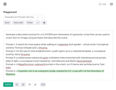 Using GPT-3 To Generate Text Prompts for "AI" Generated Art