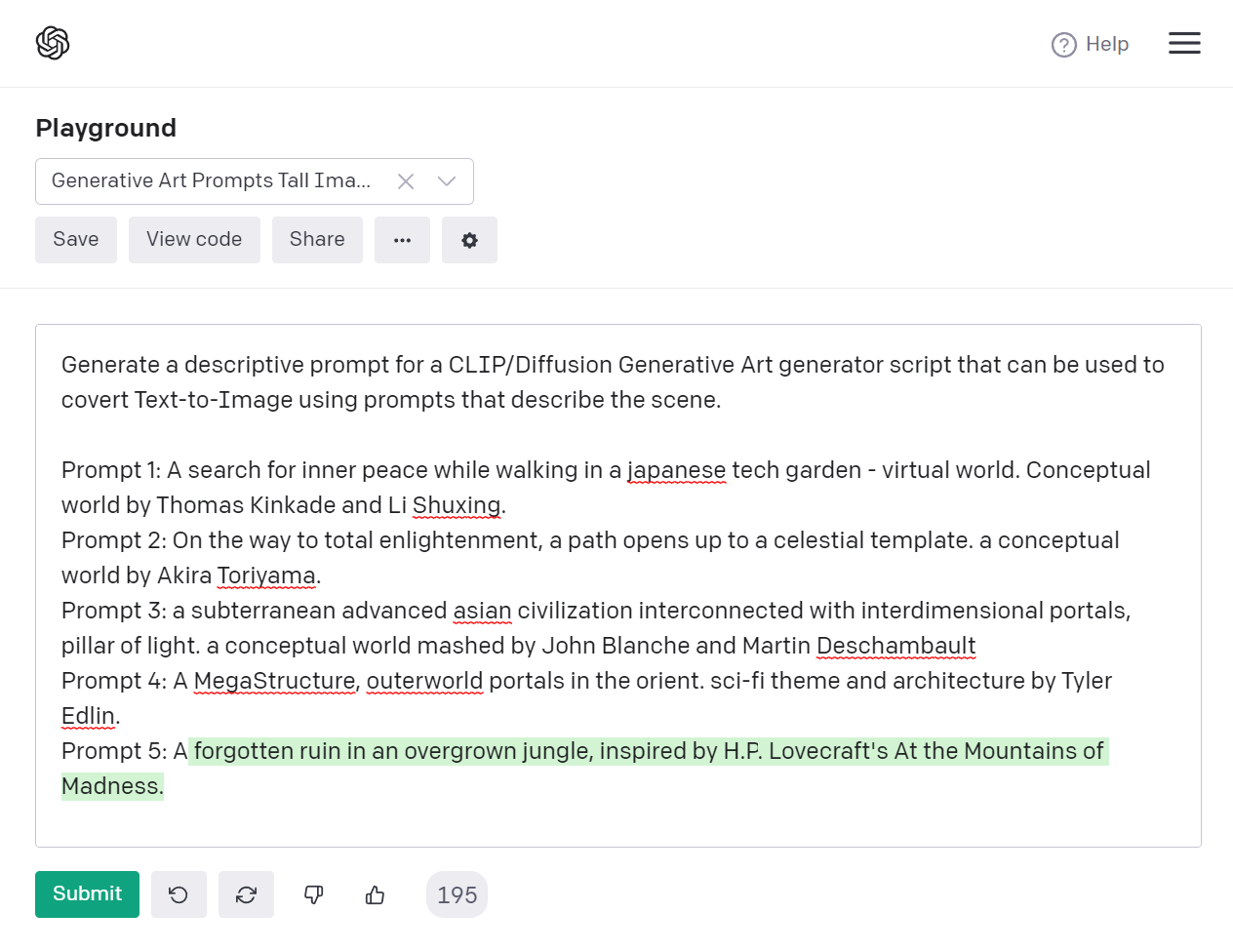 Using GPT-3 To Generate Text Prompts for "AI" Generated Art